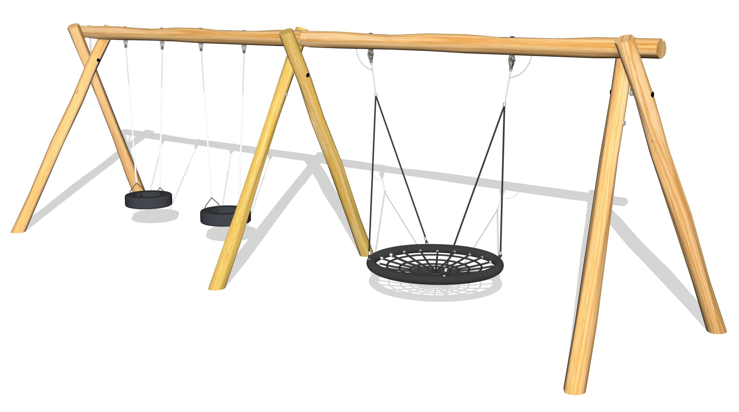 Robinia swing with 1 Ø120 bird nest swing og 2 tyre swings - Guldborg ...