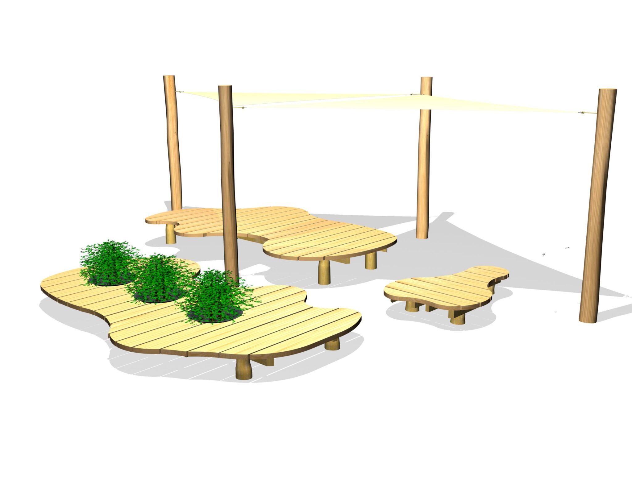 Organic benches, Shade sail and flower boxes - Guldborg Playgrounds